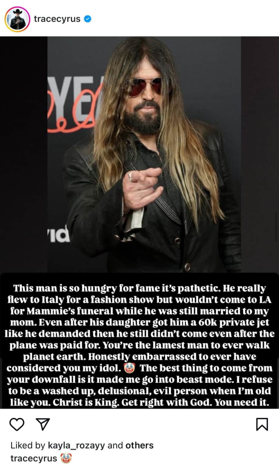 Trace Cyrus Blasts Billy Ray for Skipping Grandma's Funeral to Chase ...