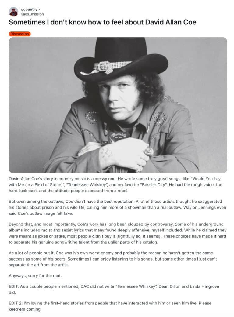 David Allan Coe Had the Talent but His Own Reputation May Have Ruined ...